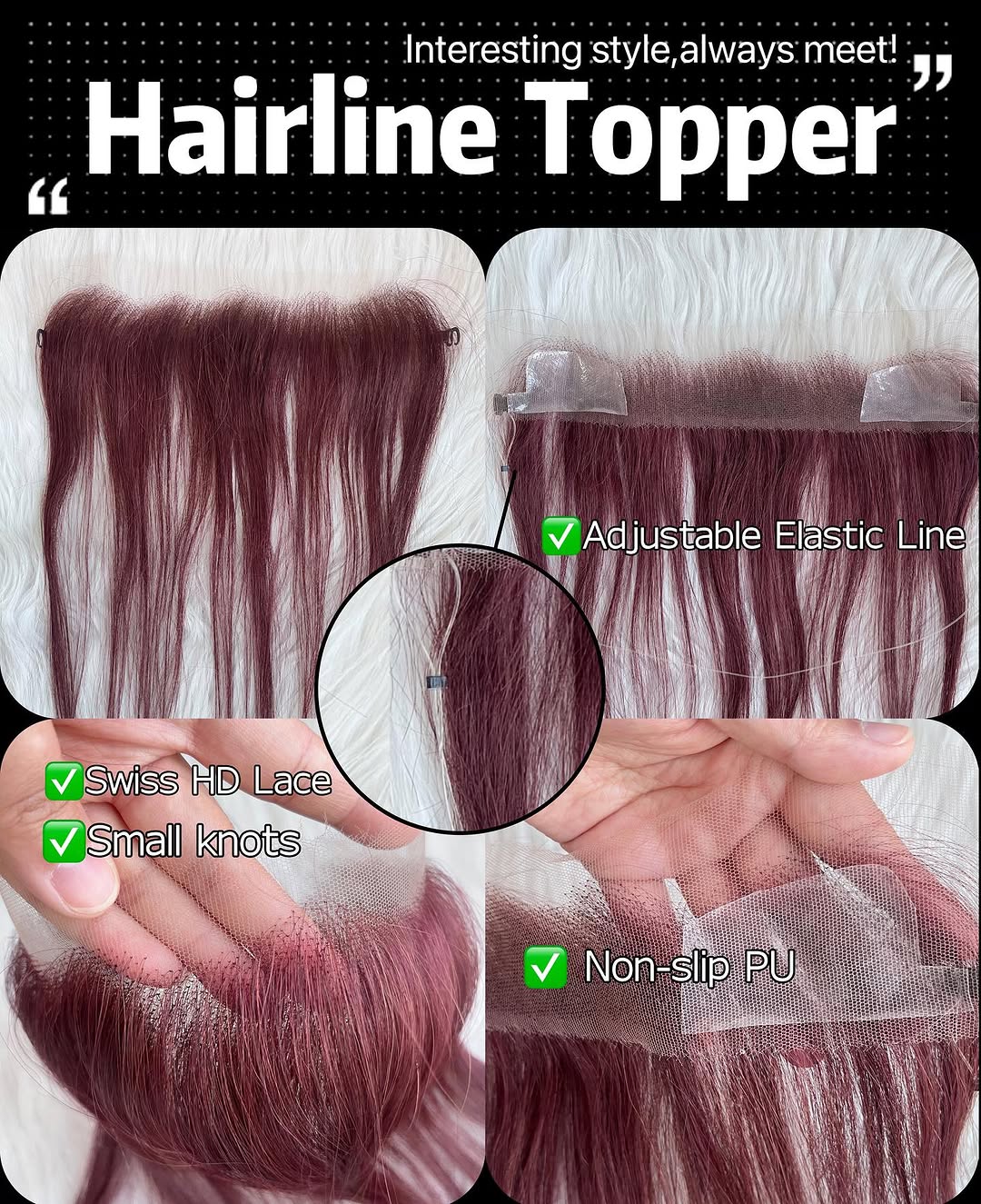 hairline topper,headband topper,hair topper,free glue hairline topper